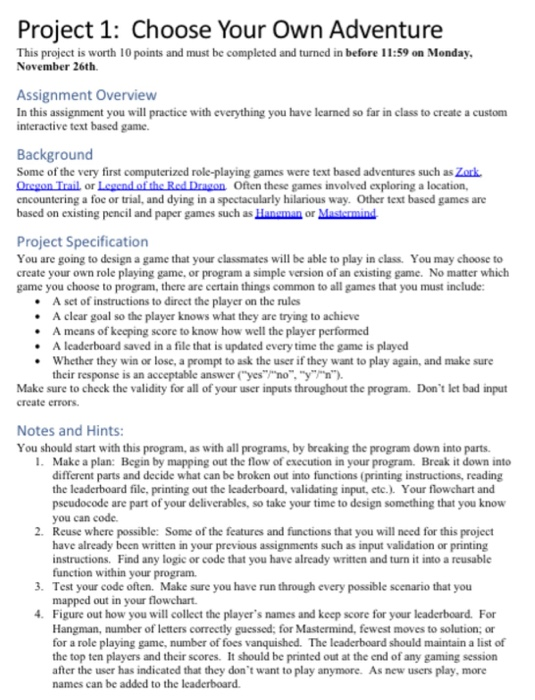 Solved Project 1: Choose Your Own Adventure This project is | Chegg.com