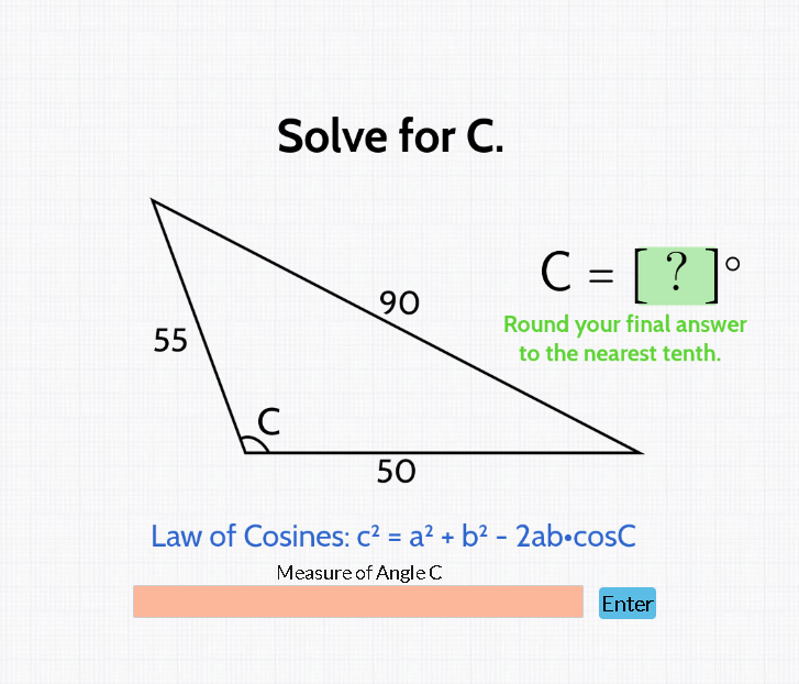 Solved Solve for C.C=[?]°Law of Cosines: | Chegg.com