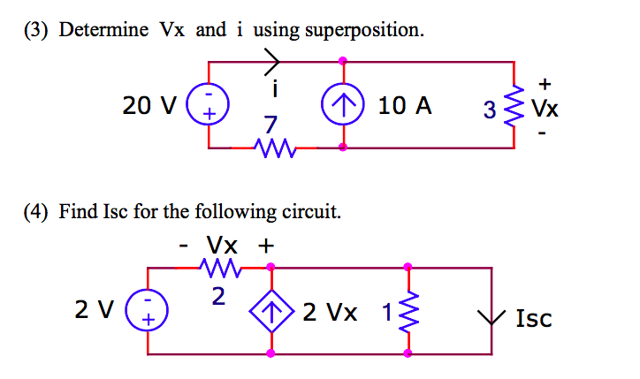 Solved (3) Determine Vx and i using superposition. 20v 10A | Chegg.com