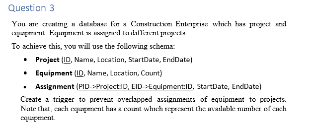 Solved Question 3 You are creating a database for a | Chegg.com