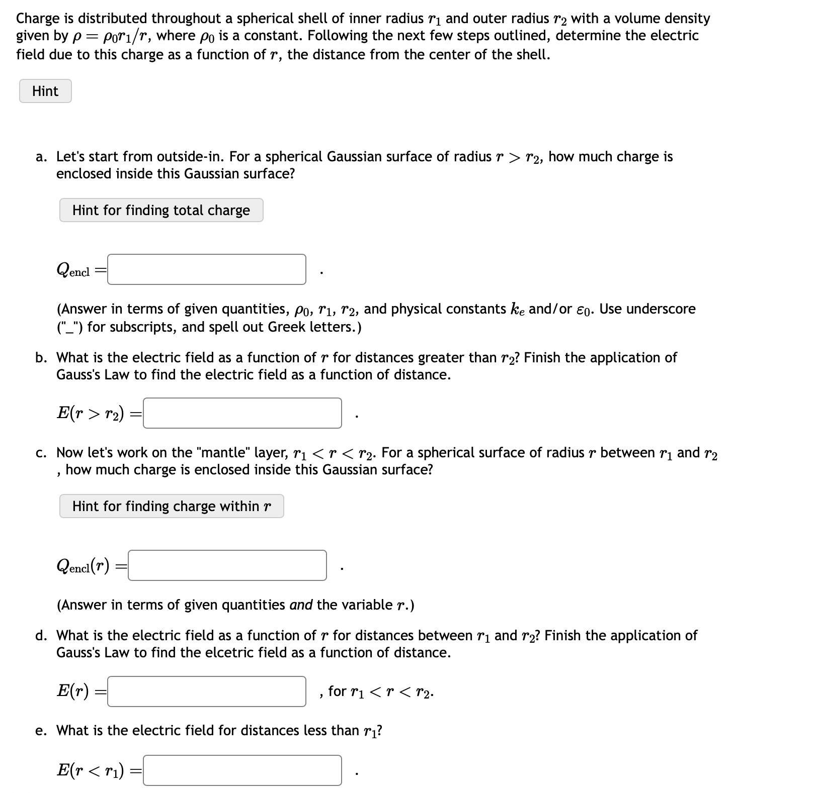 Solved Charge is distributed throughout a spherical shell of | Chegg.com