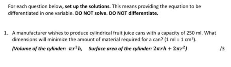 For each question below, set up the solutions. This | Chegg.com