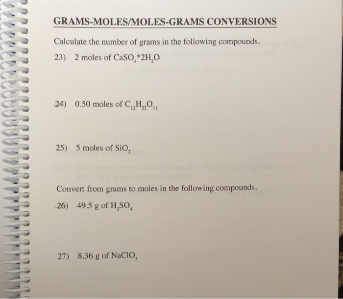 Solved GRAMS-MOLESMOLES-GRAMS CONVERSIONS Calculate the | Chegg.com