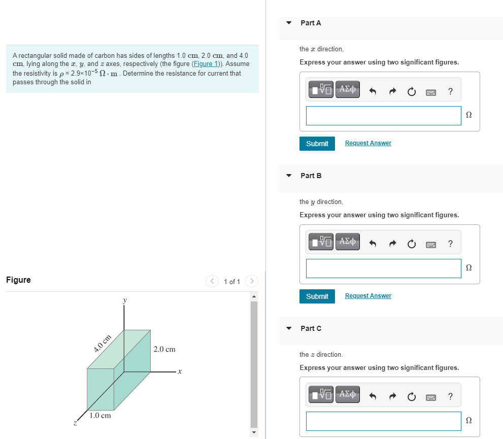 Solved the x direction, A rectangular solid made of carbon | Chegg.com