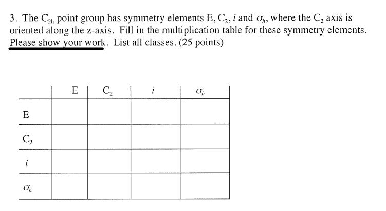 Solved The C2h ﻿point group has symmetry elements E,C2,i and | Chegg.com