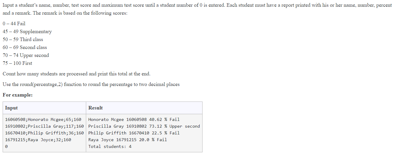 Solved Input a student's name, number, test score and | Chegg.com