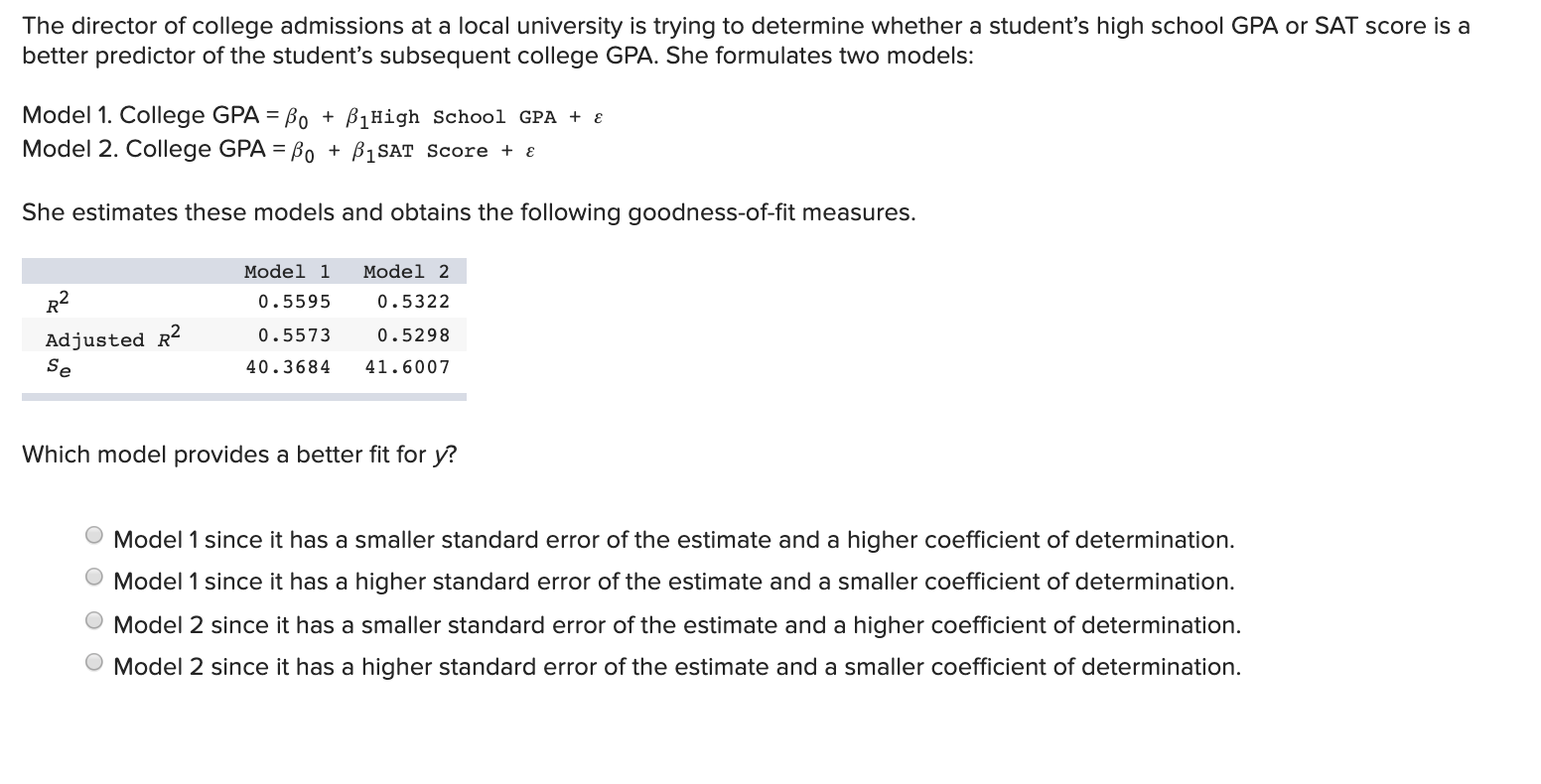 Solved The director of college admissions at a local | Chegg.com