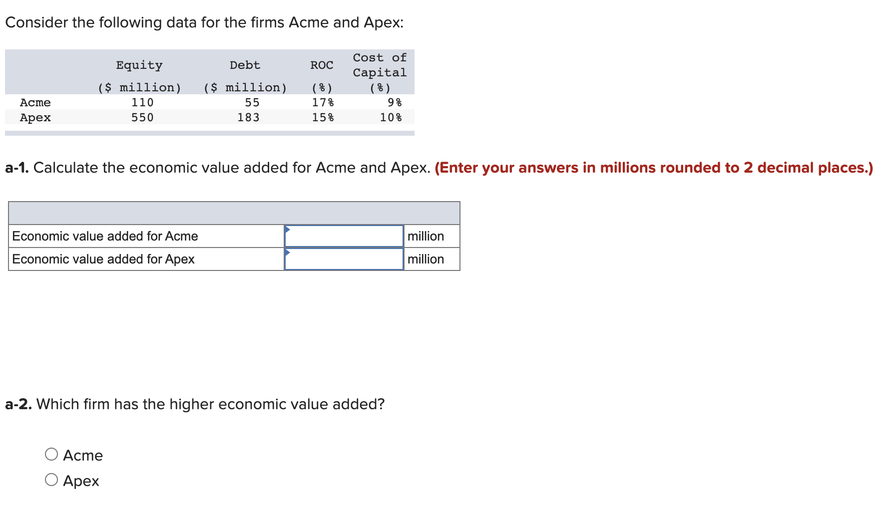 Solved Consider the following data for the firms Acme and | Chegg.com