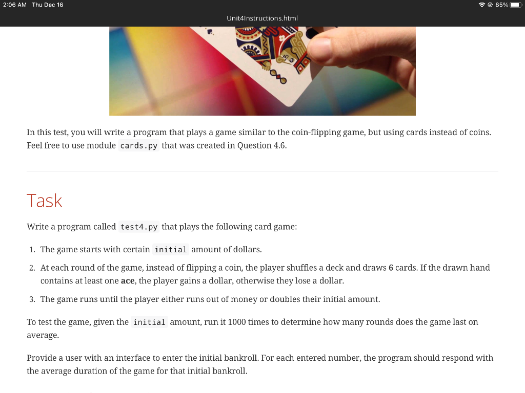 Solved 2:06 AM Thu Dec 16 @ 85% Unit4instructions.html In | Chegg.com