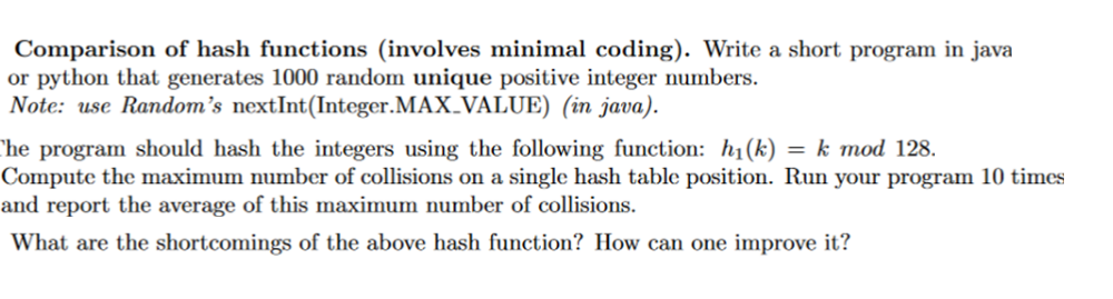 Solved Comparison of hash functions (involves minimal | Chegg.com