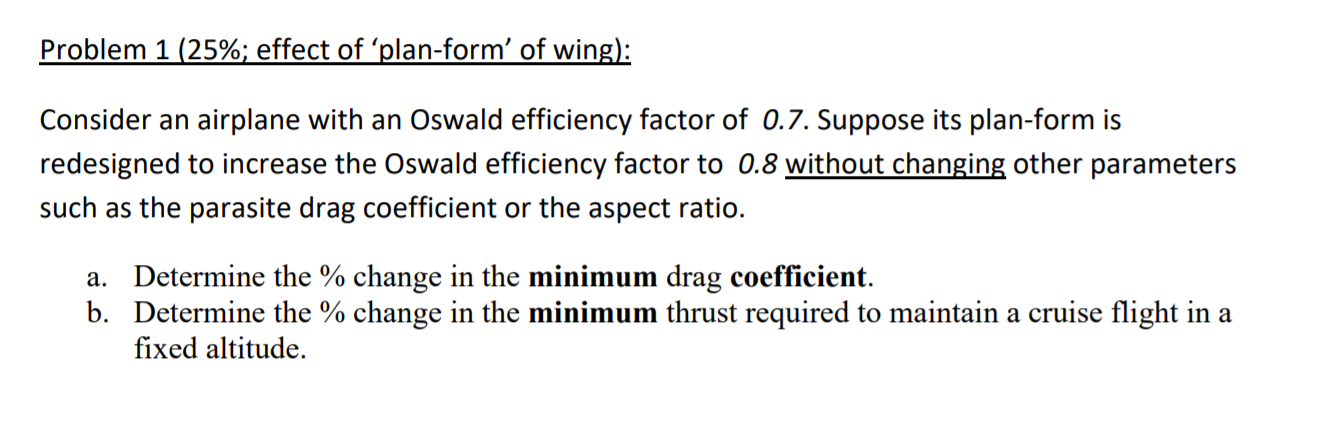 Solved Problem 1 (25%; effect of 'plan-form' of wing): | Chegg.com