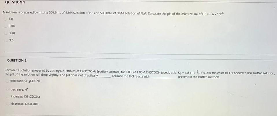 Solved QUESTION 1 A solution is prepared by mixing 500.0mL | Chegg.com