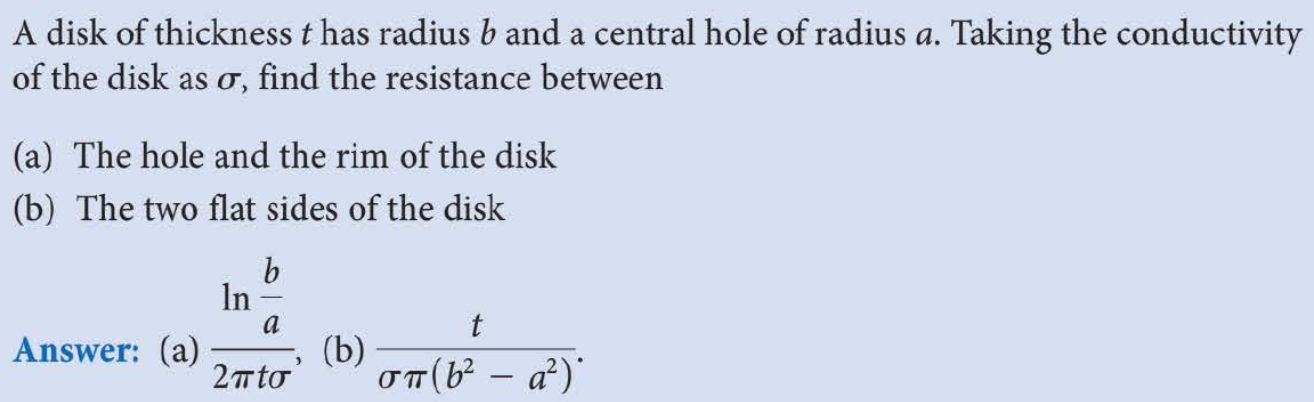 Solved A disk of thickness t has radius b and a central hole | Chegg.com