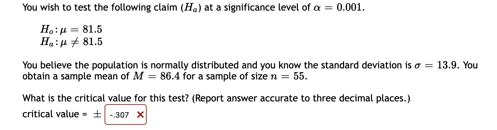 Solved What is the critical value for this test? (Report | Chegg.com