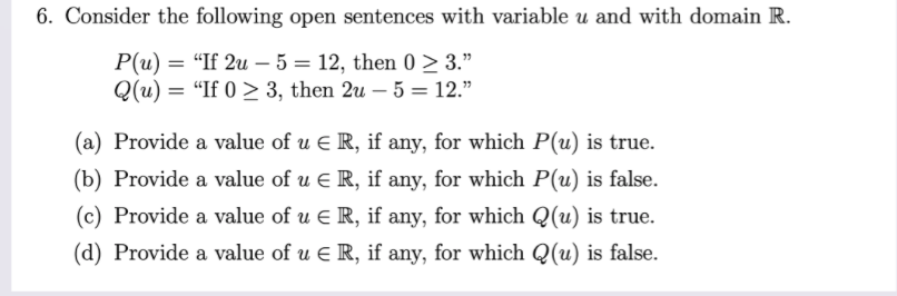 Solved 6. Consider the following open sentences with | Chegg.com