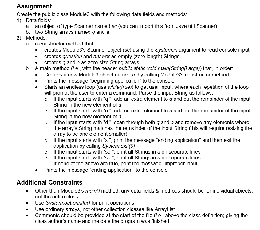 7 Assignment Create the public class Module3 with the | Chegg.com