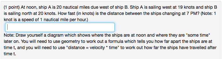Solved (1 point) At noon, ship A is 20 nautical miles due | Chegg.com