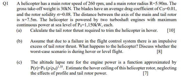 Q1 [10] A helicopter has a main rotor speed of 260 | Chegg.com
