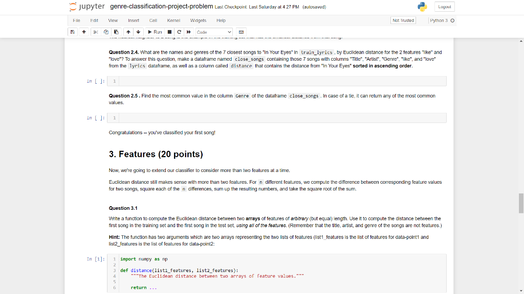 Solved jupyter genre-classification-project-problem Last | Chegg.com