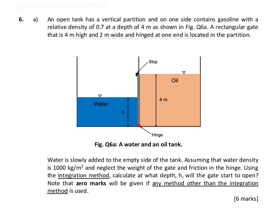 Solved 6. a) An open tank has a vertical partition and on | Chegg.com
