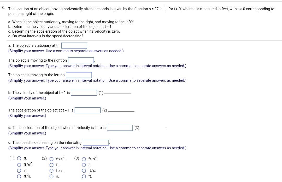 Solved 8 The Position Of An Object Moving Horizontally