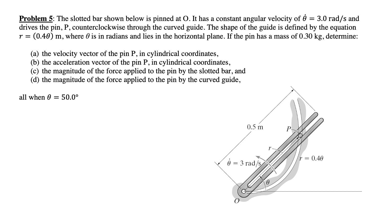 Solved Problem 5: The slotted bar shown below is pinned at | Chegg.com