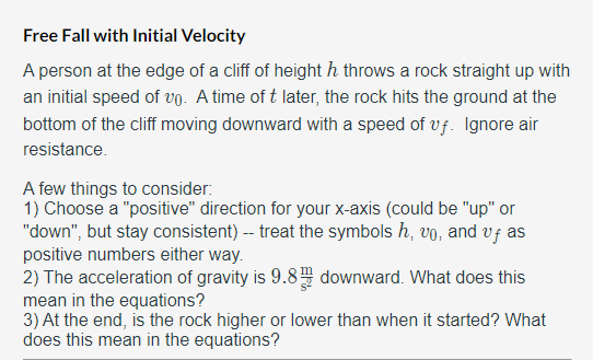 Solved Free Fall with Initial Velocity A person at the edge | Chegg.com
