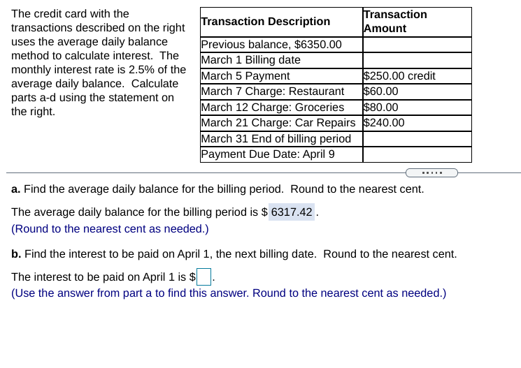 Solved The credit card with the transactions described on | Chegg.com