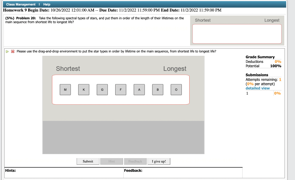 Solved 5 Problem 20 Take The Following Spectral Types Of
