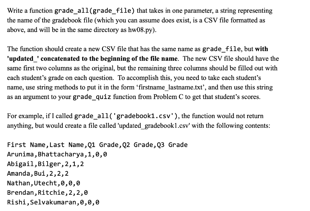Solved Problem D. (10 points) Gradebook Update Typing out | Chegg.com