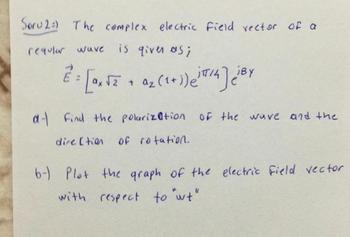 Soru 2 The complex electric field rector of a regular | Chegg.com