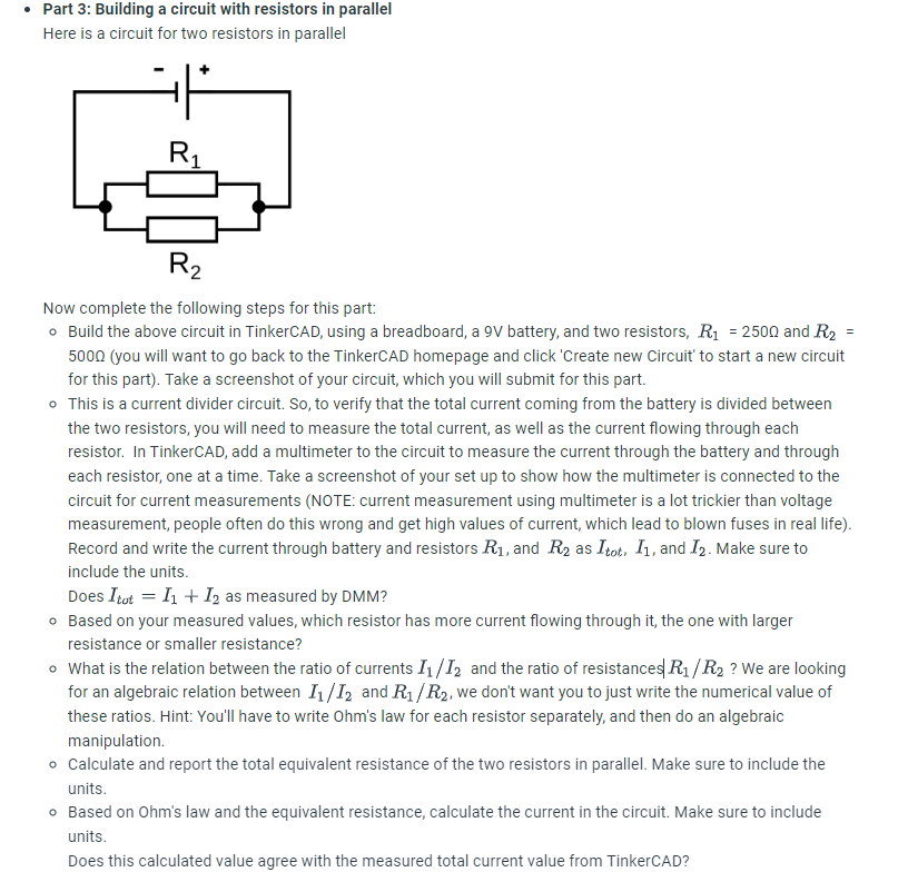 Solved - Part 3: Building a circuit with resistors in | Chegg.com