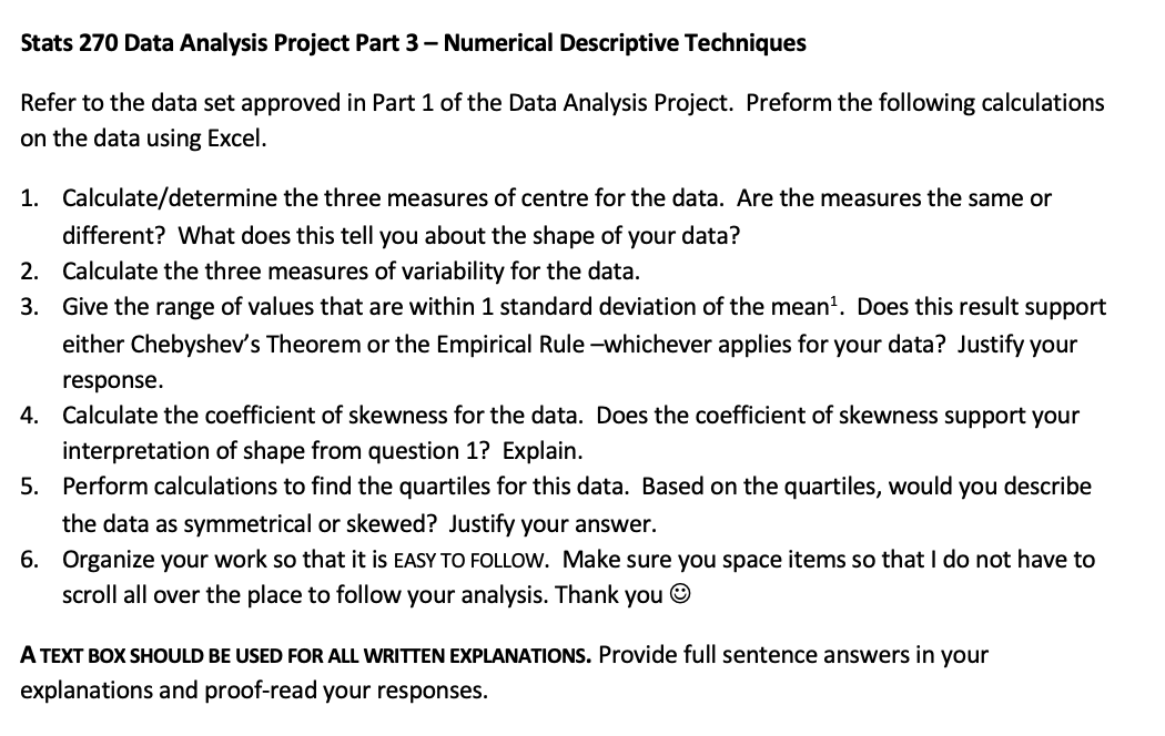 Solved Stats 270 Data Analysis Project Part 3 - Numerical | Chegg.com