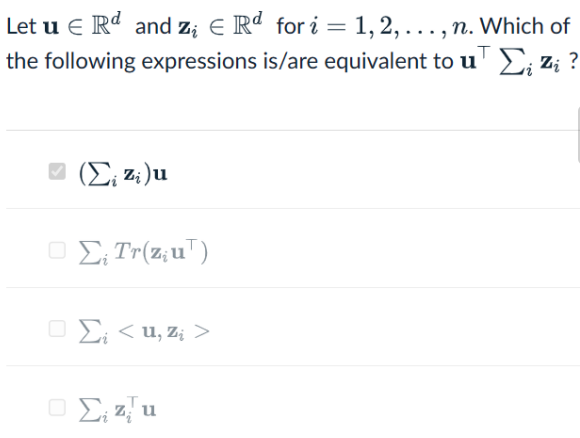 Solved Let u in Rd ﻿and zi in Rd ﻿for i=1,2,...,n. ﻿Which | Chegg.com