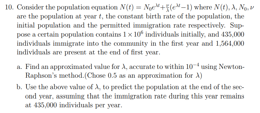 10. Consider the population equation | Chegg.com