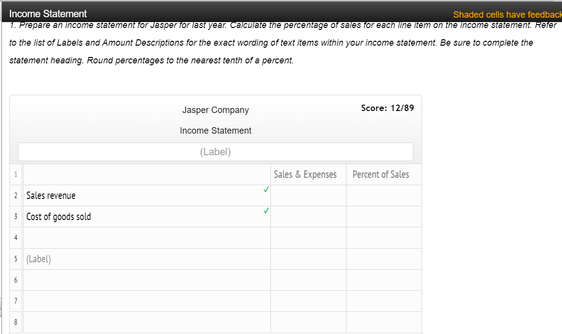 Solved Labels and Amount Descriptions1. Prepare an income | Chegg.com