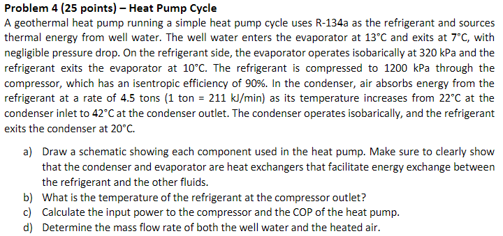 Solved Problem 4 (25 points) – Heat Pump Cycle A geothermal | Chegg.com
