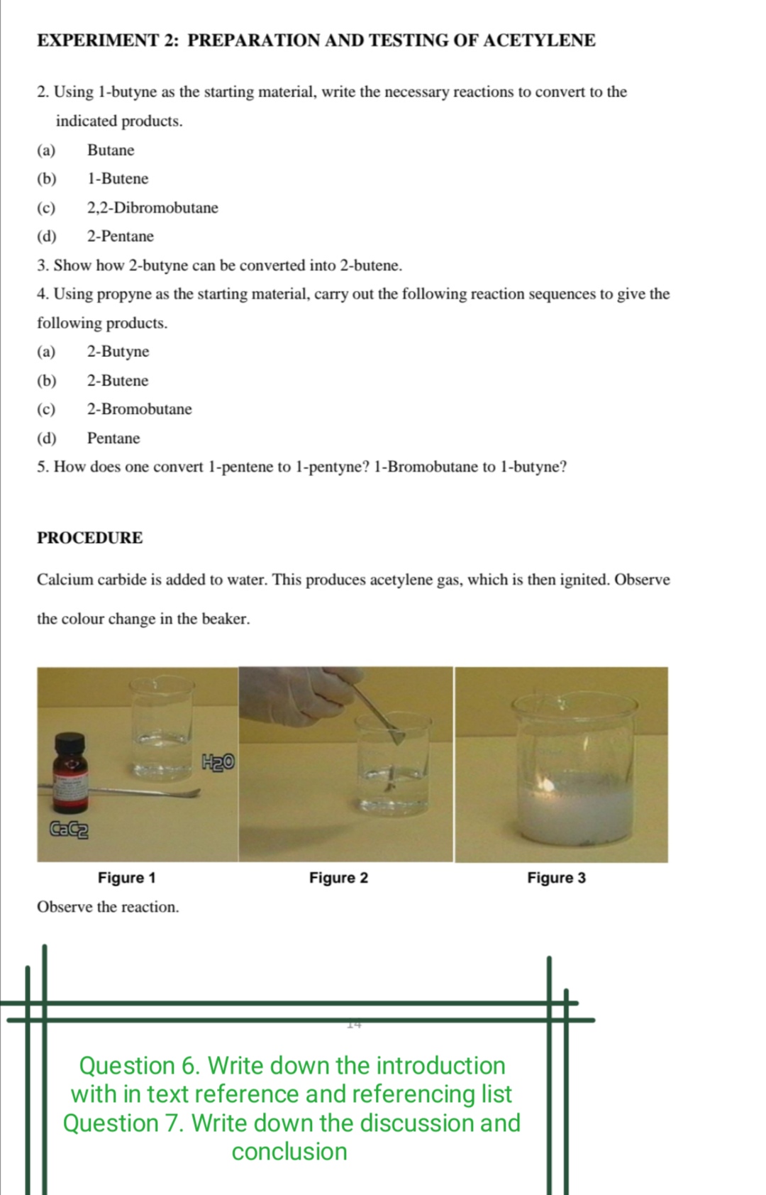 Solved EXPERIMENT 2: PREPARATION AND TESTING OF ACETYLENE 2. | Chegg.com