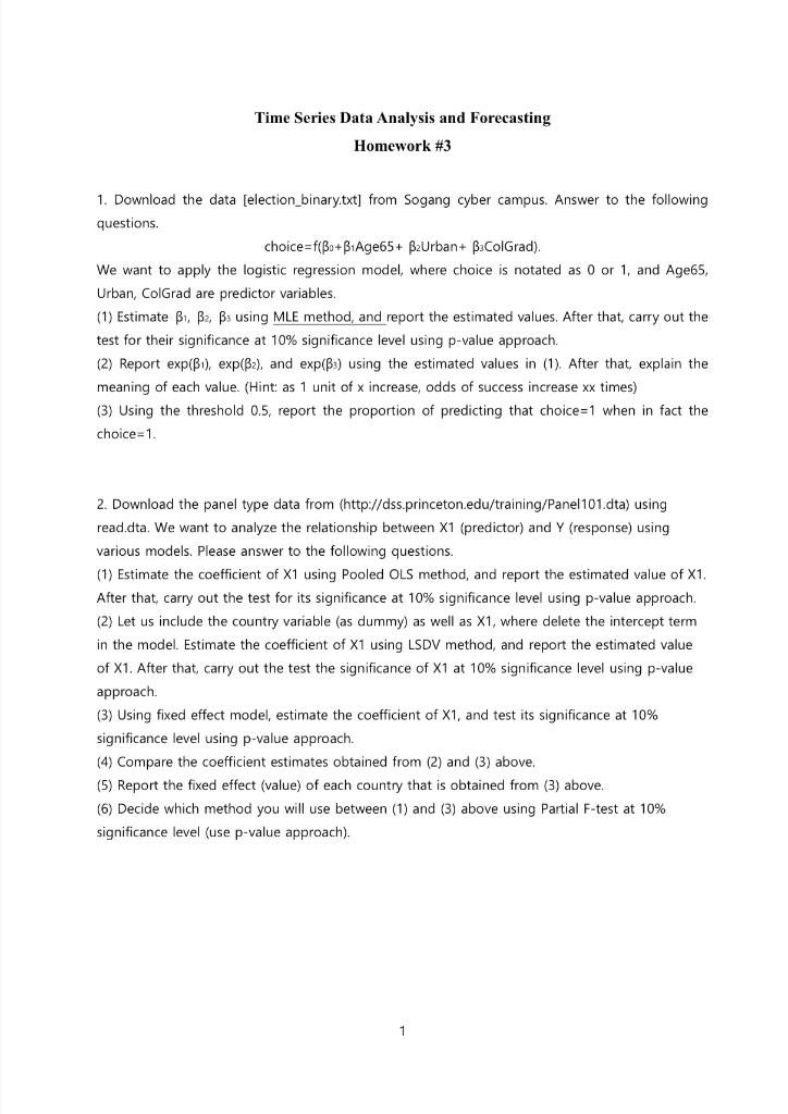 Time Series Data Analysis and Forecasting Homework | Chegg.com