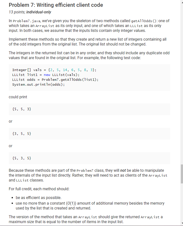 Problem 7: Writing efficient client code 13 points; | Chegg.com