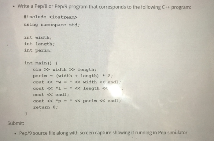 Solved Write a Pep/8 or Pep/9 program that corresponds to | Chegg.com Solved Write a Pep/8 or Pep/9 program that corresponds to | Chegg.com