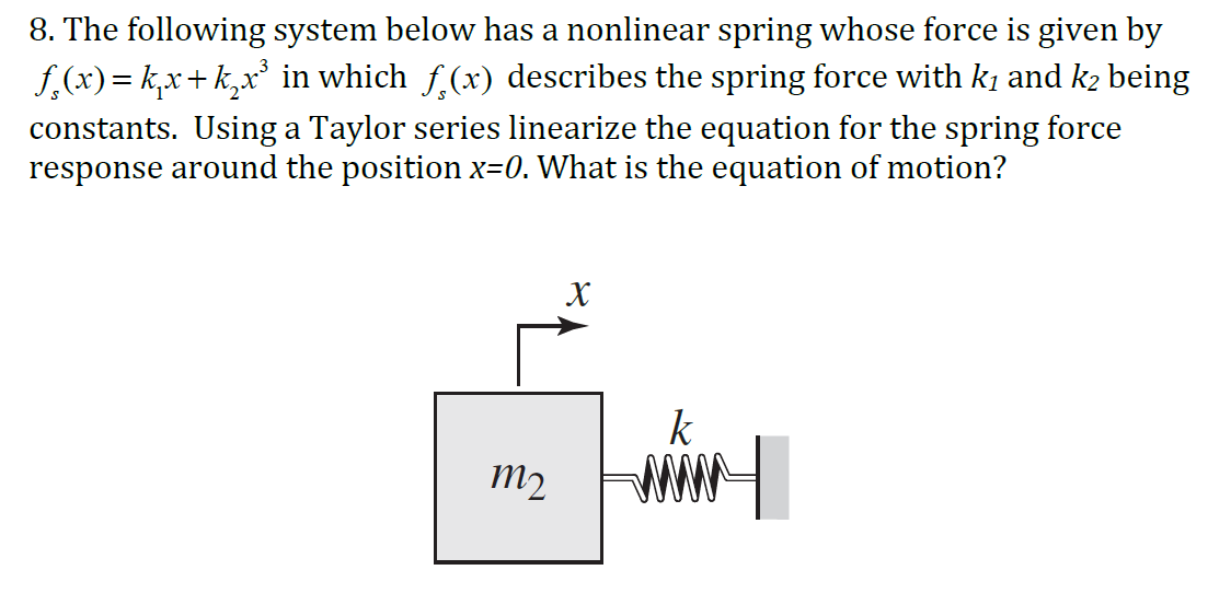Solved 8. The following system below has a nonlinear spring | Chegg.com