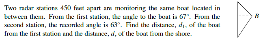 Solved B Two radar stations 450 feet apart are monitoring | Chegg.com