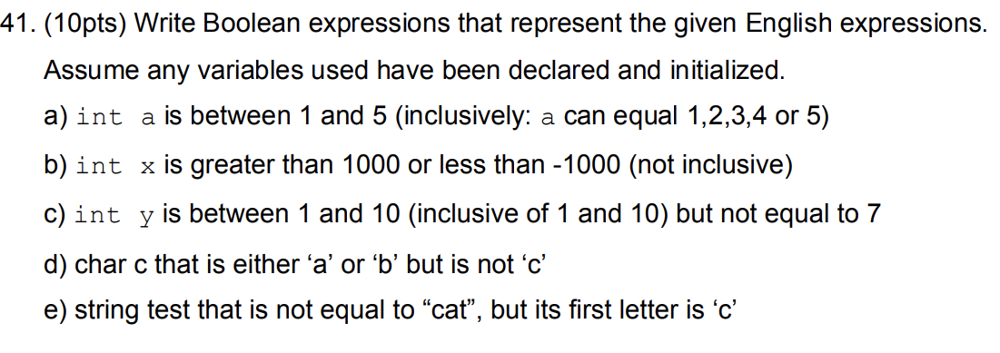 Solved 41. (10pts) Write Boolean expressions that represent | Chegg.com