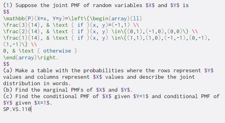 Solved (1) Suppose the joint PMF of random variables $X$ and | Chegg.com