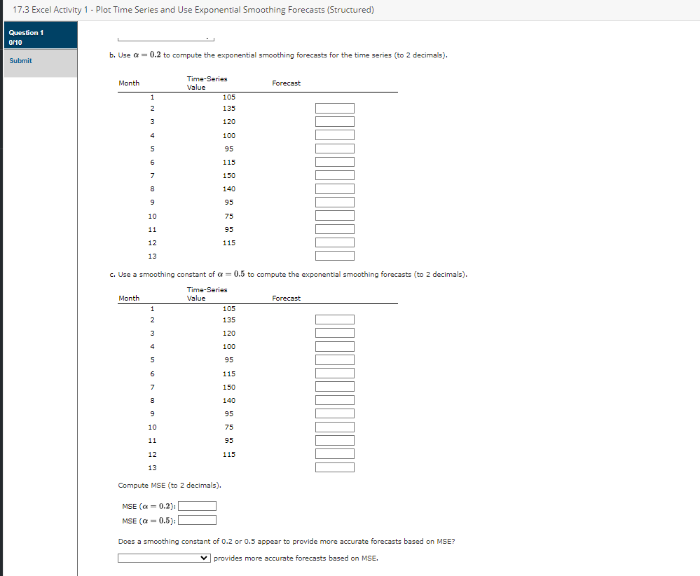 Solved b. Use α=0.2 to compute the exponential smoothing | Chegg.com