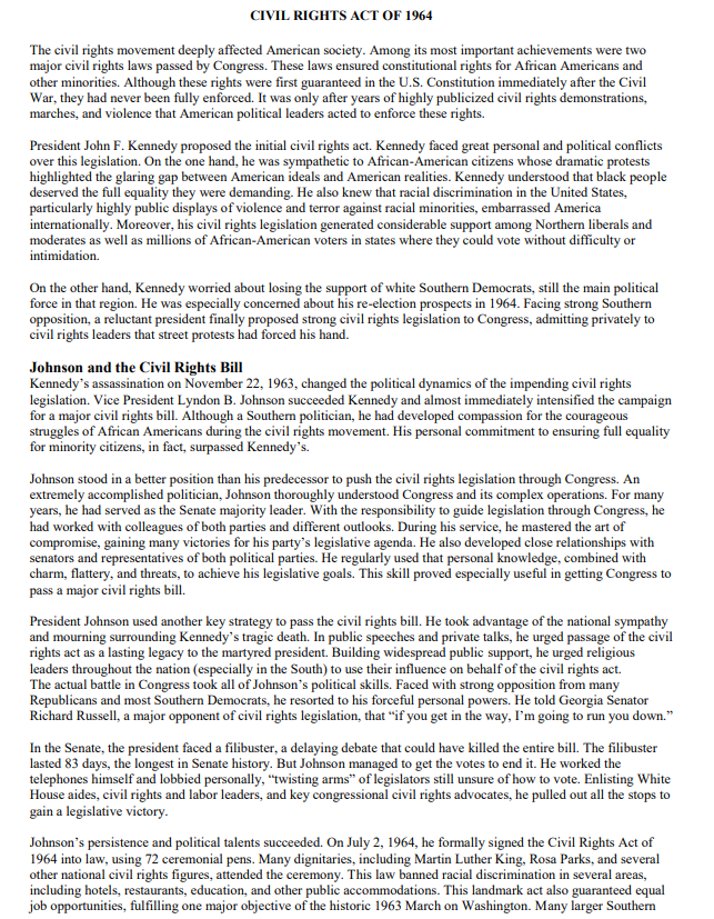 Solved CIVIL RIGHTS ACT OF 1964 The civil rights movement | Chegg.com