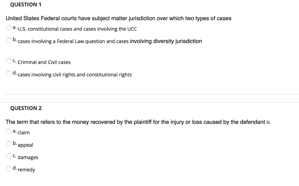 Question1 United States Federal Courts Have Subject
