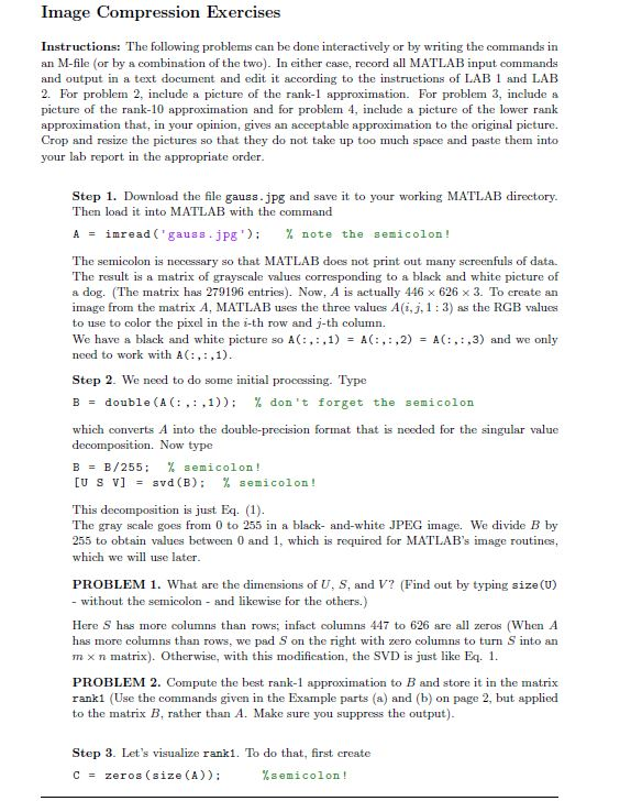 Image Compression Exercises Instructions: The | Chegg.com